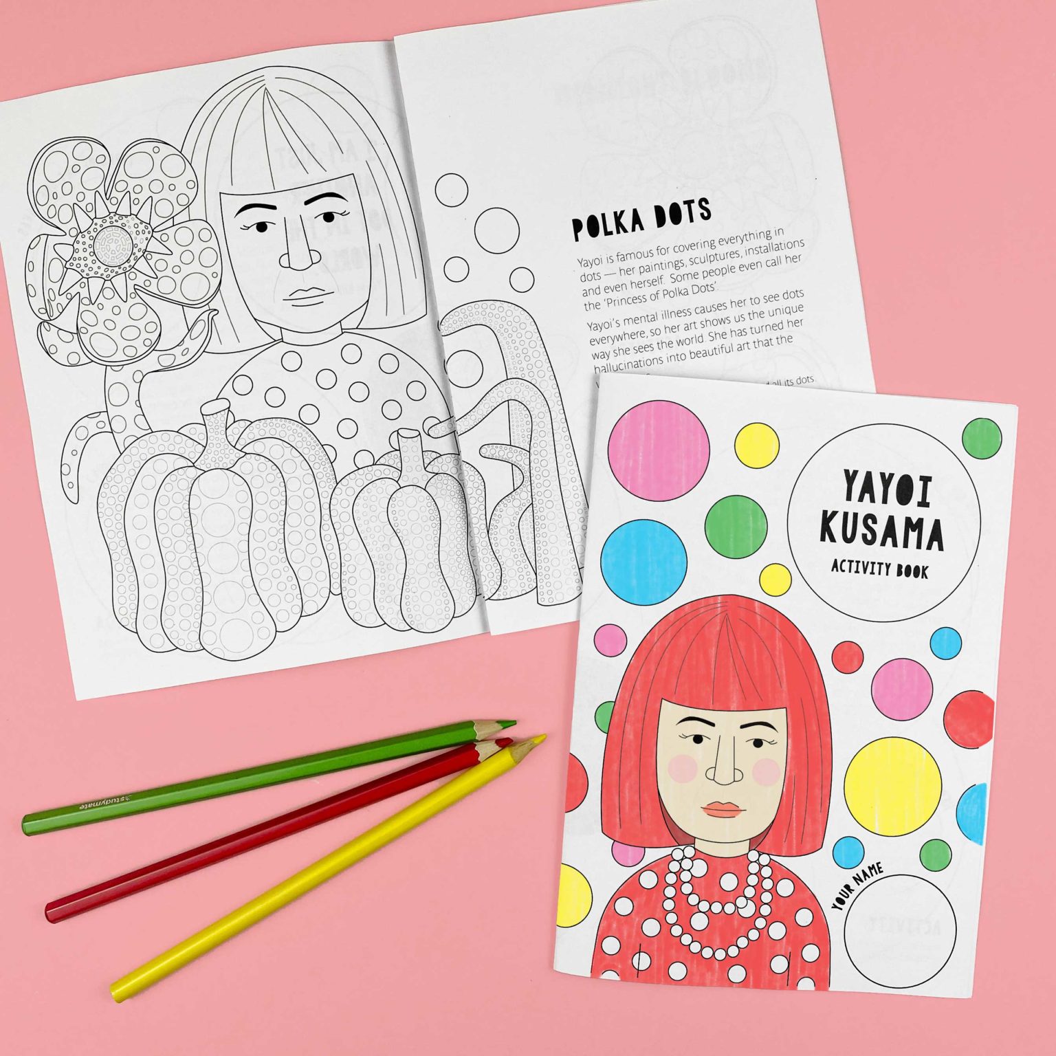 Yayoi Kusama Activity Book (bio, drawing activities & coloring)