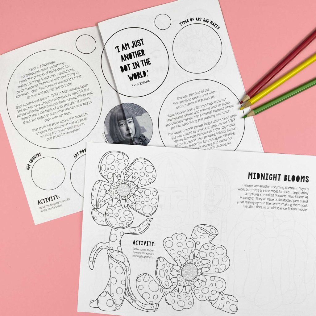Yayoi Kusama Activity Book (bio, drawing activities & coloring)